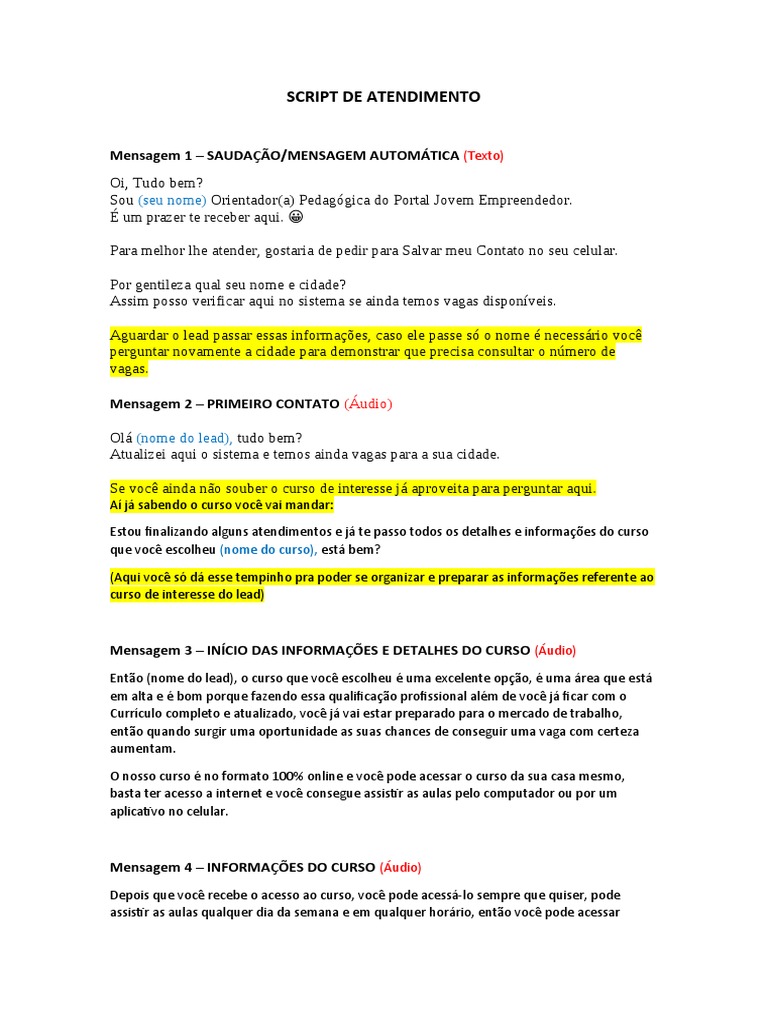 Script de Atendimento | PDF | Internet