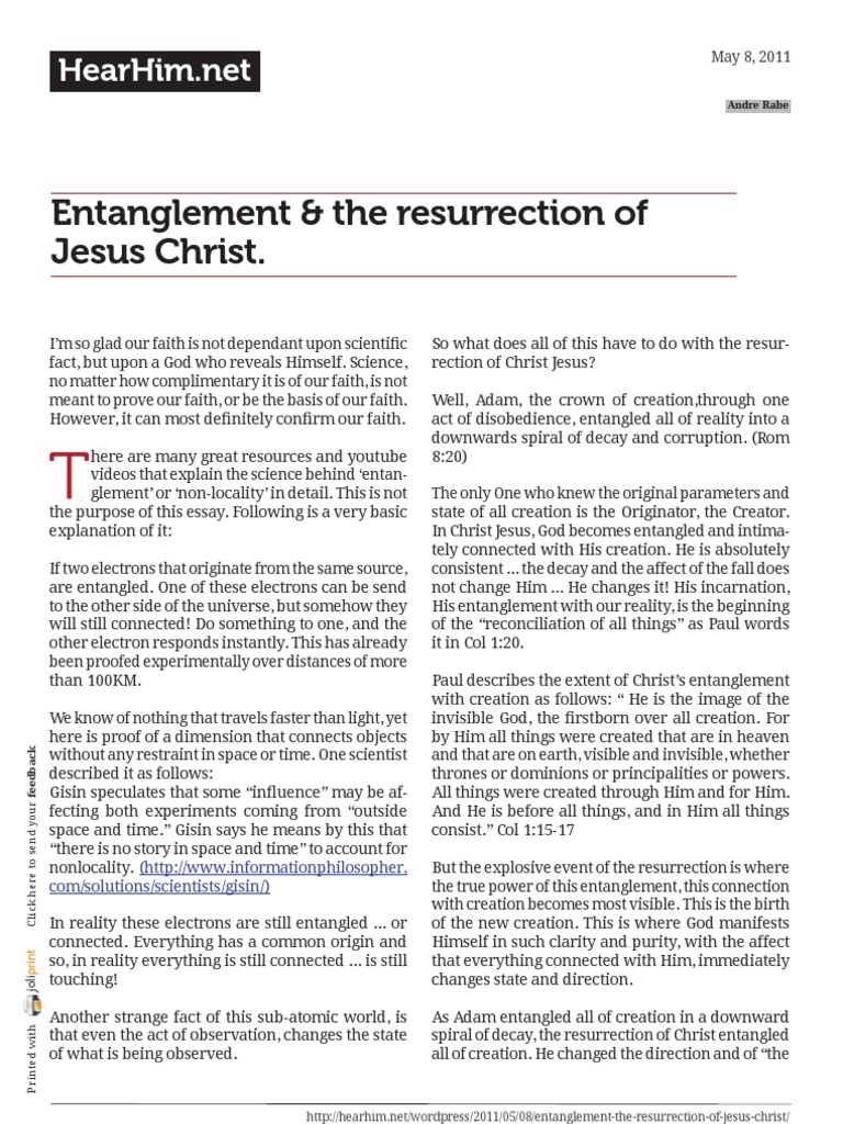 Entanglement and The Resurrection of Jesus Christ | PDF | Quantum ...