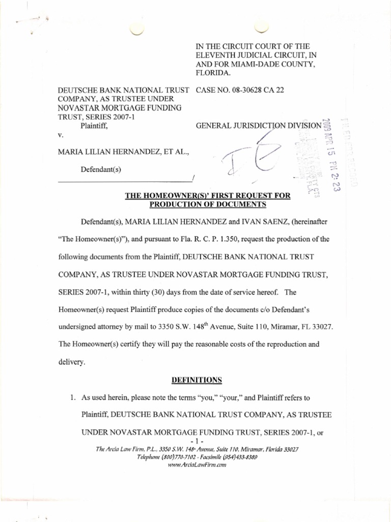 FL Request For Production - Foreclosure Defense | PDF | Mortgage Broker ...