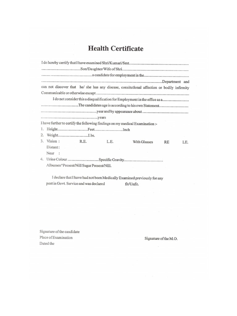 Health Certificate Format | PDF