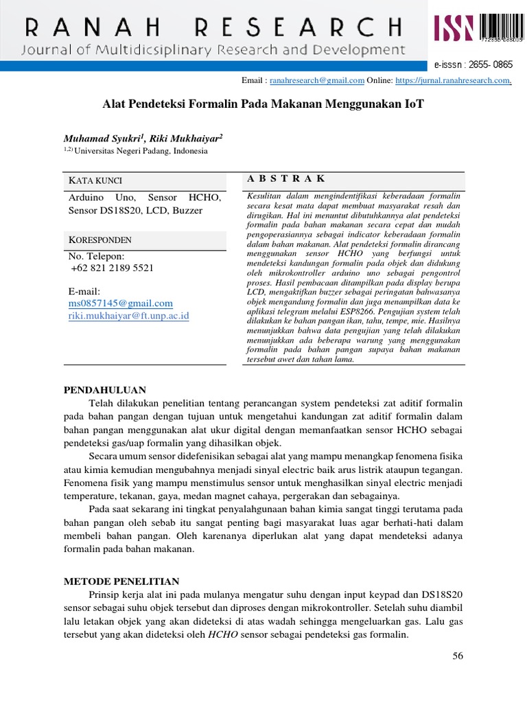 Alat Pendeteksi Formalin Pada Makanan Menggunakan Iot: Muhamad Syukri ...