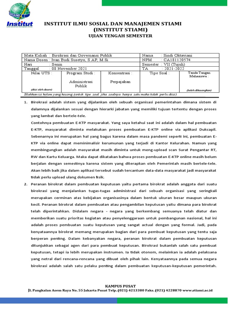 Template Jawaban Soal Uts | PDF