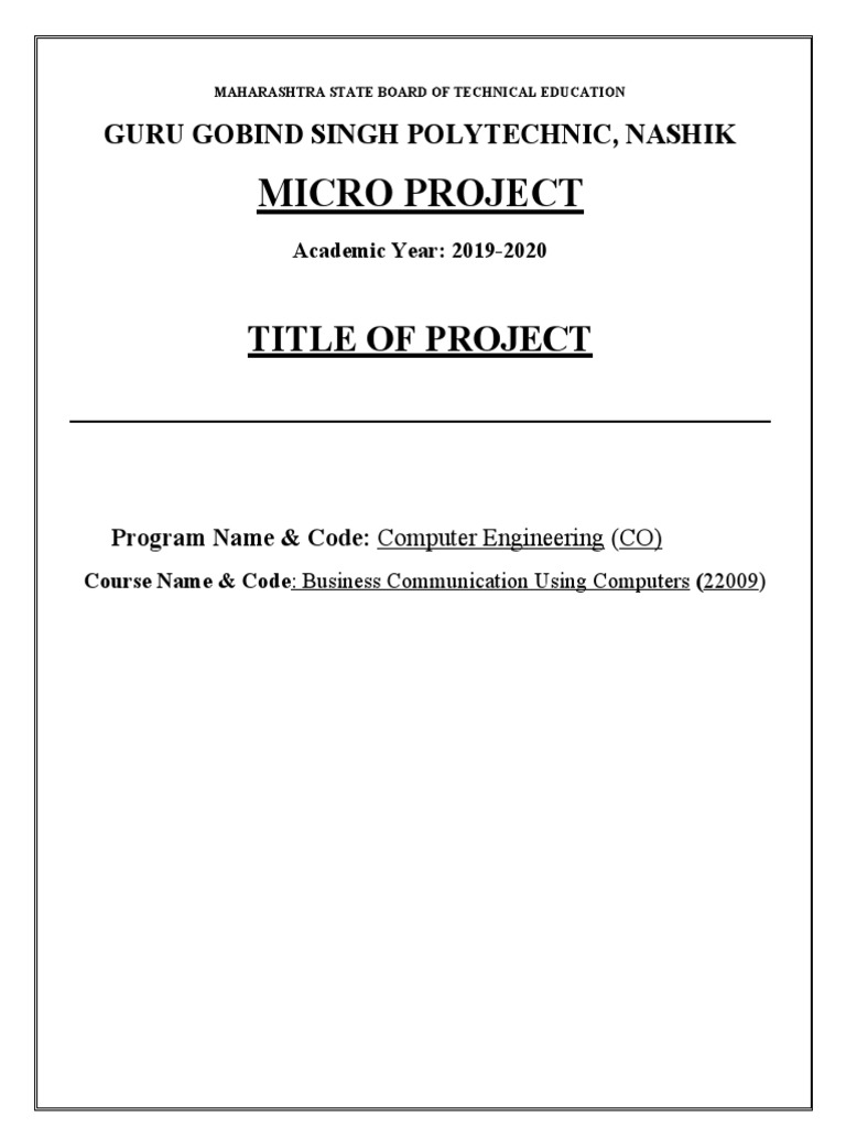 Business Communication Using Computers Micro Project Certificate and Evaluation for Computer ...