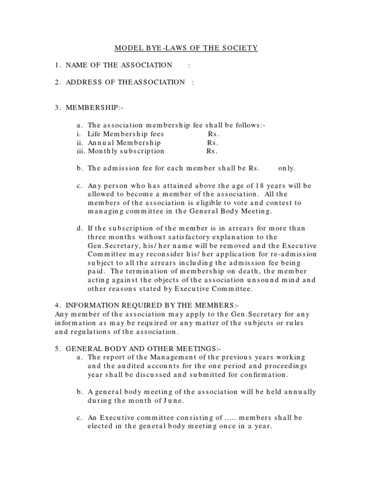 Model Bye-Laws of The Society | PDF | Committee | Balance Sheet