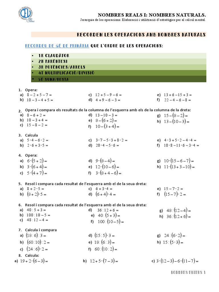 Jerarquia Operacions i Càlcul Mental | PDF | Teaching Methods & Materials | Computers