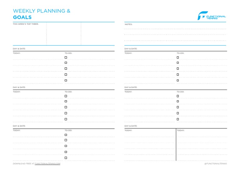 Functional Tennis Weekly Planner and Goals | PDF