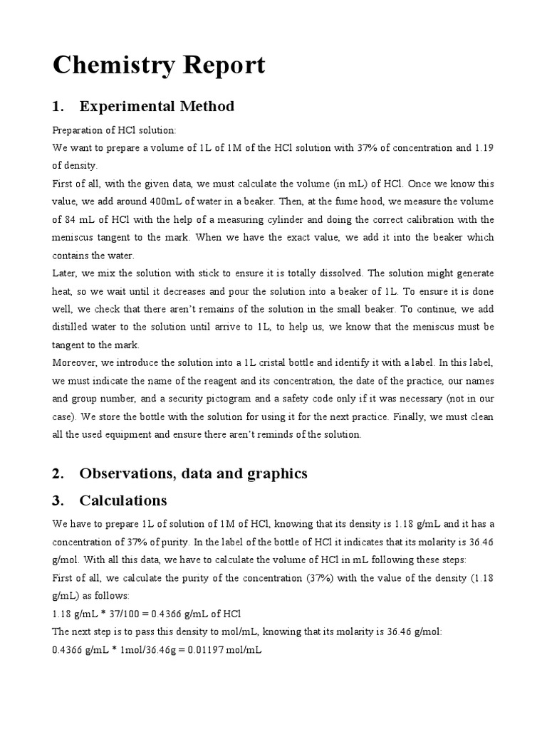 Chemistry Report: 1. Experimental Method | Download Free PDF | Mole ...