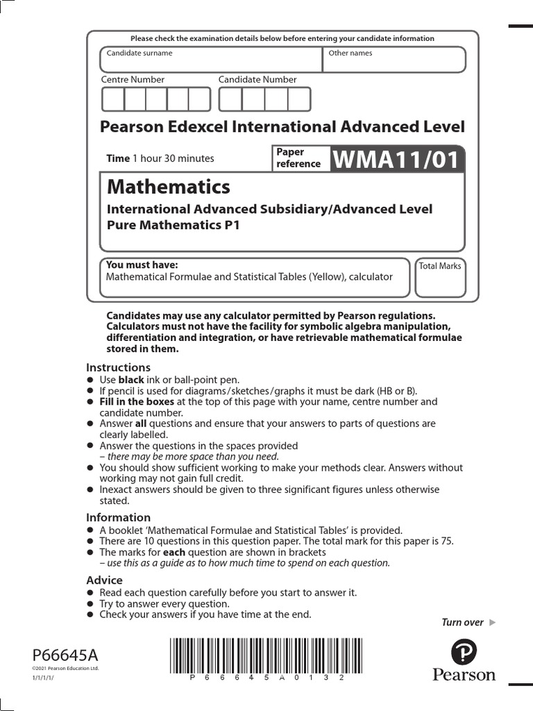IAL Pure Mathematics P1 October 2021 | PDF | Equations | Mathematics