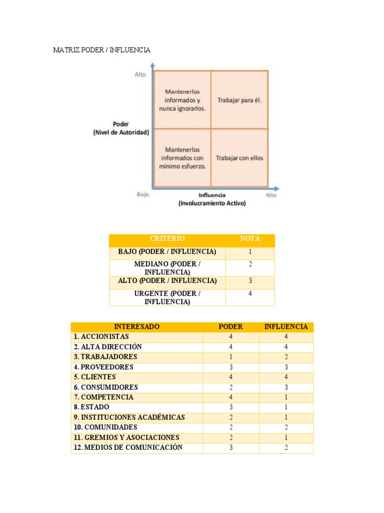Matriz Poder Influencia | PDF