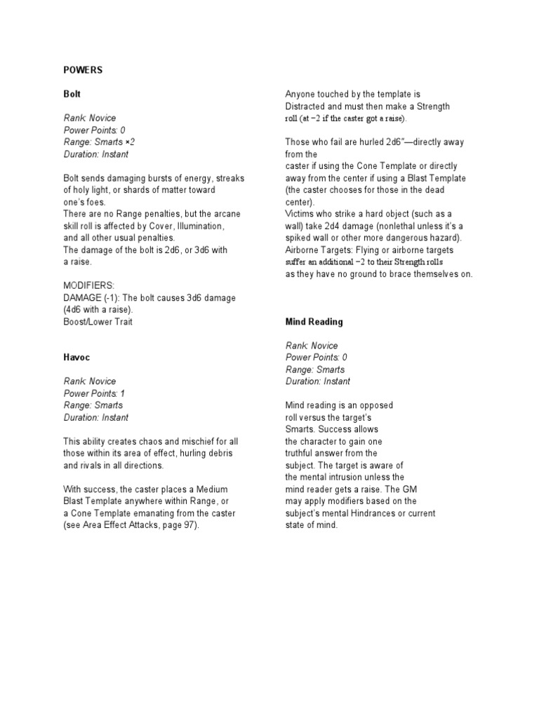 Rank: Novice Power Points: 0 Range: Smarts ×2 Duration: Instant | PDF