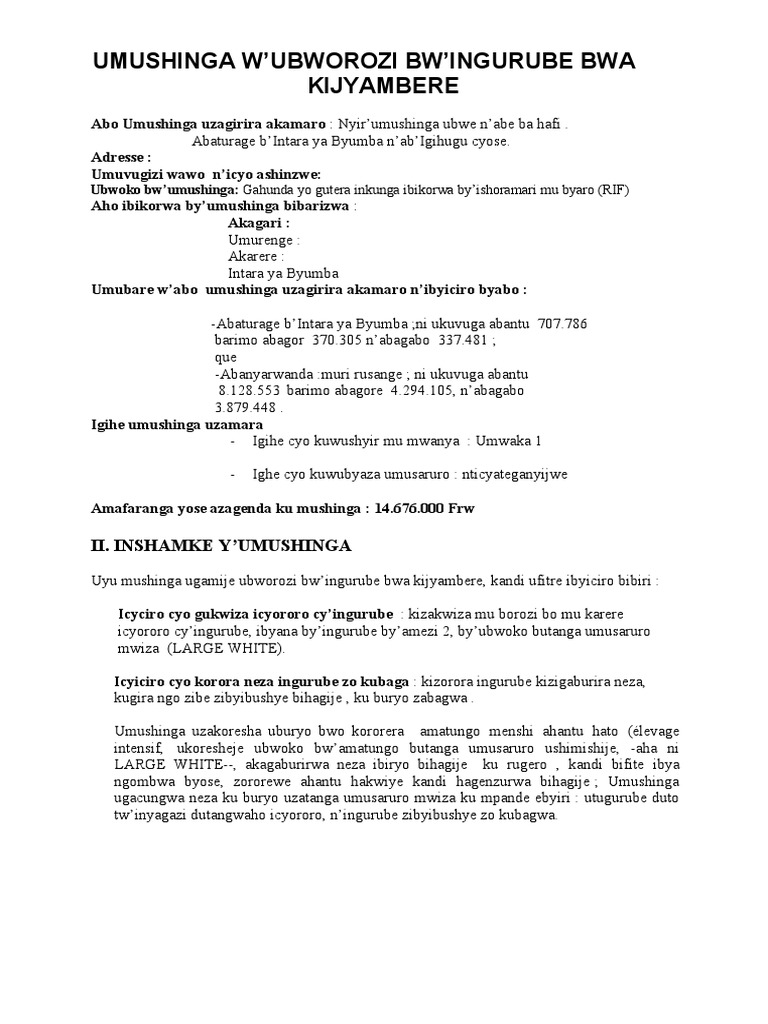 Umushinga w'Ubworozi bw'Ingurube | PDF