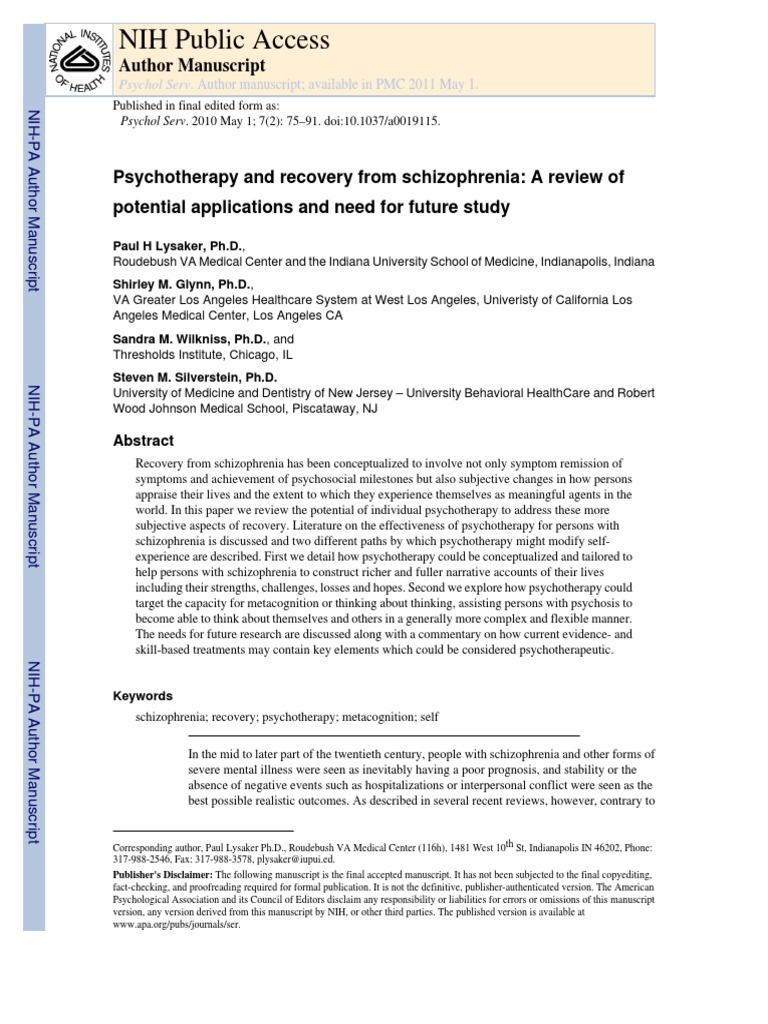 Psychotherapy and Recovery From Schizophrenia | PDF | Psychotherapy ...