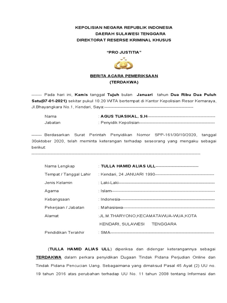 Bap - Terdakwa Tula Ratullah Hamid | PDF