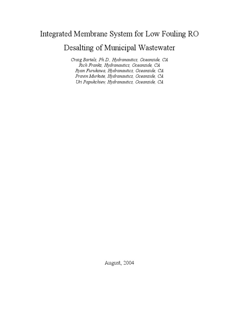 Integrated Membrane System For Low Fouling RO Desalting of Municipal Wastewater | PDF | Membrane ...