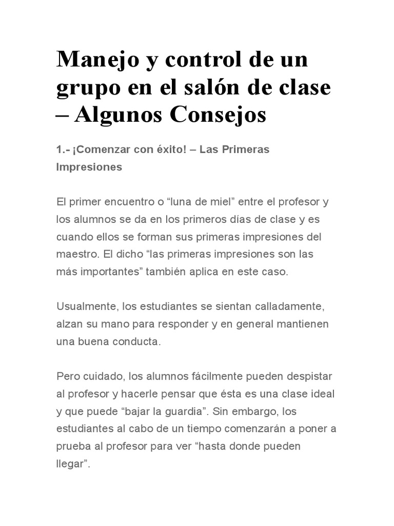 Estrategias para el Control de Grupo Escolar | PDF | Comportamiento ...