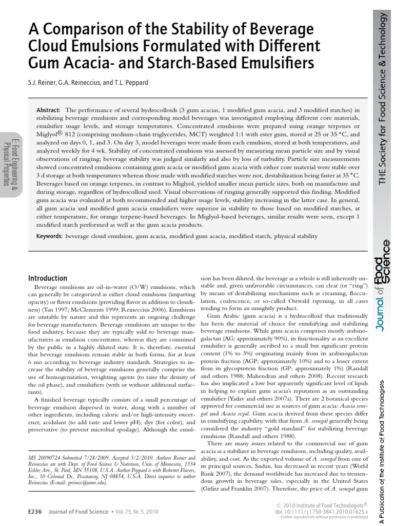 A Comparison of The Stability of Beverage Cloud Emulsions Formulated ...