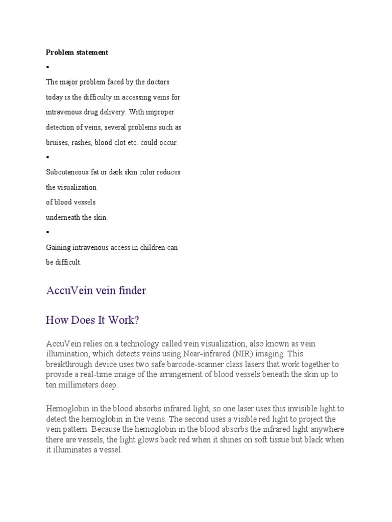 Accuvein Vein Finder How Does It Work?: Problem Statement | PDF ...