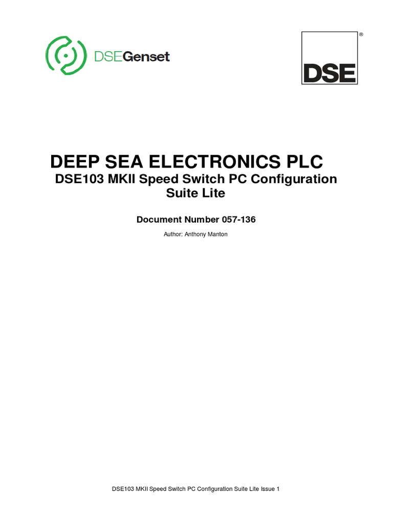 Deep Sea Electronics PLC: DSE103 MKII Speed Switch PC Configuration ...