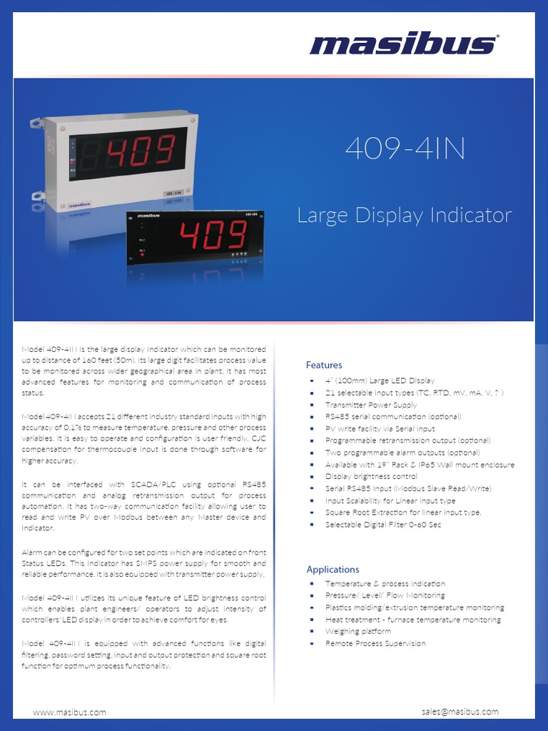 Masibus 409-4IN R0F 0716 Large Display Indicator | PDF | Power Supply ...