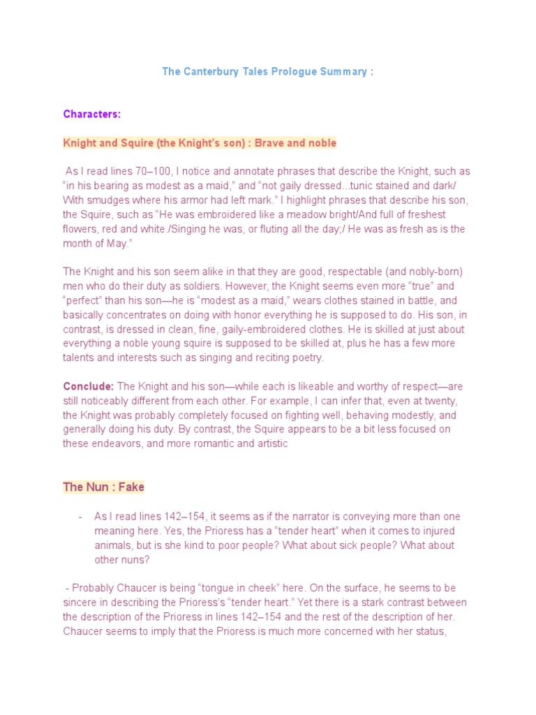 The Canterbury Tales Prologue Summary | PDF | Irony | Geoffrey Chaucer