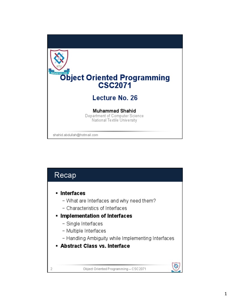 CSC2071 - Lecture 26 (Mid Exam Solution) | PDF | Class (Computer ...