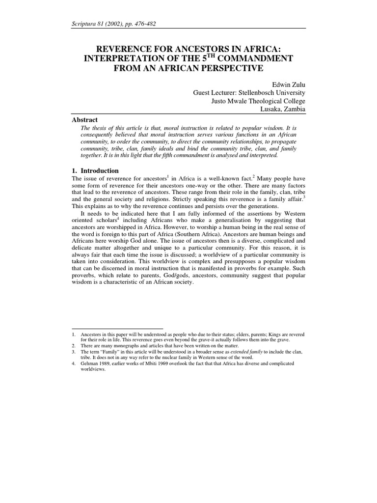 Reverence For Ancestors in Africa | PDF | Covenant (Biblical) | Ten Commandments