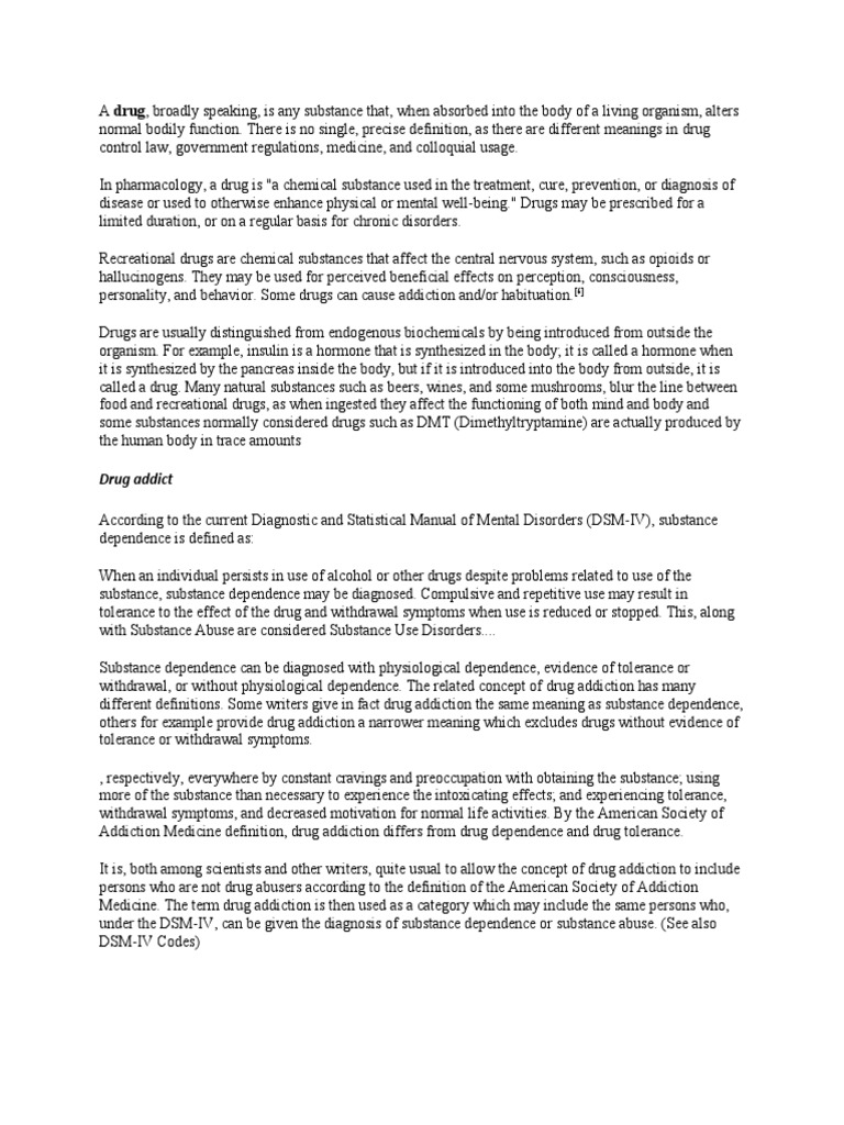 A Drug | PDF | Substance Dependence | Substance Abuse