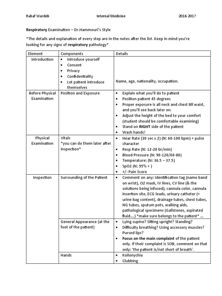 Respiratory Exam Guide for Students | PDF | Lung | Pulse