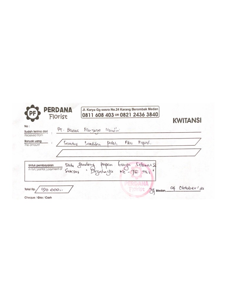 Contoh Kwitansi Papan Bunga | PDF