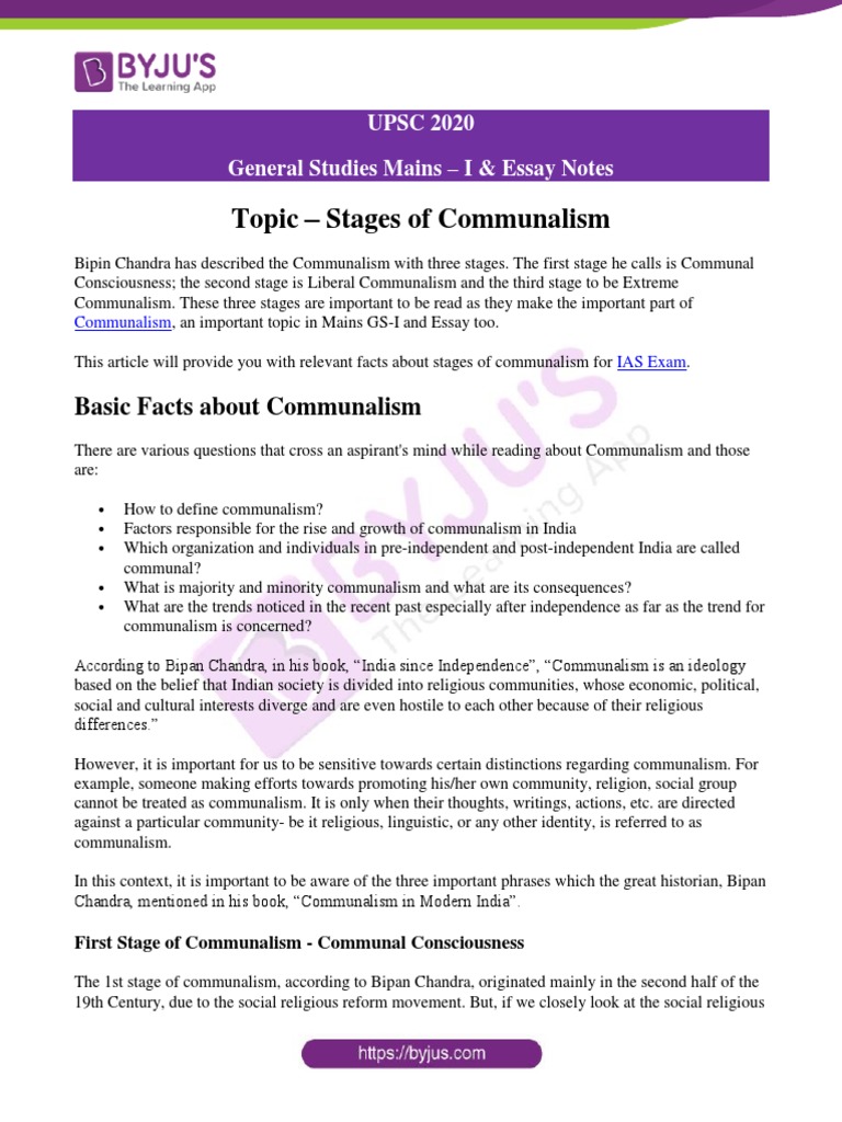 Topic - Stages of Communalism: Basic Facts About Communalism | PDF ...