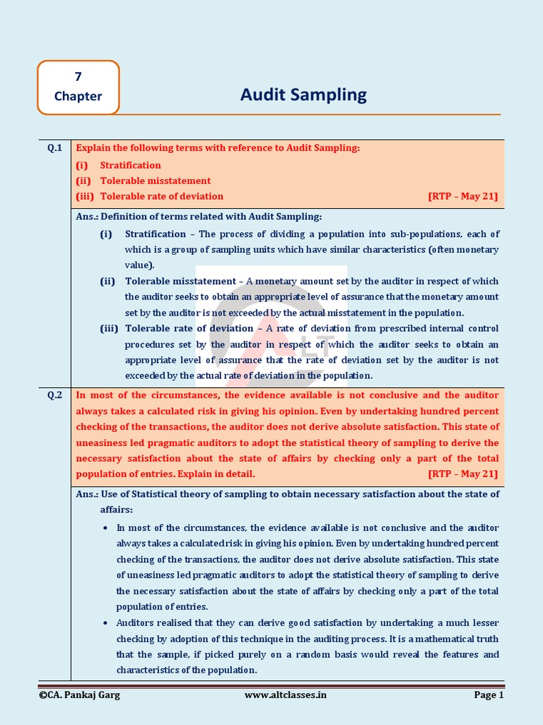 Audit Sampling: CA Inter - Auditing and Assurance Additional Questions ...