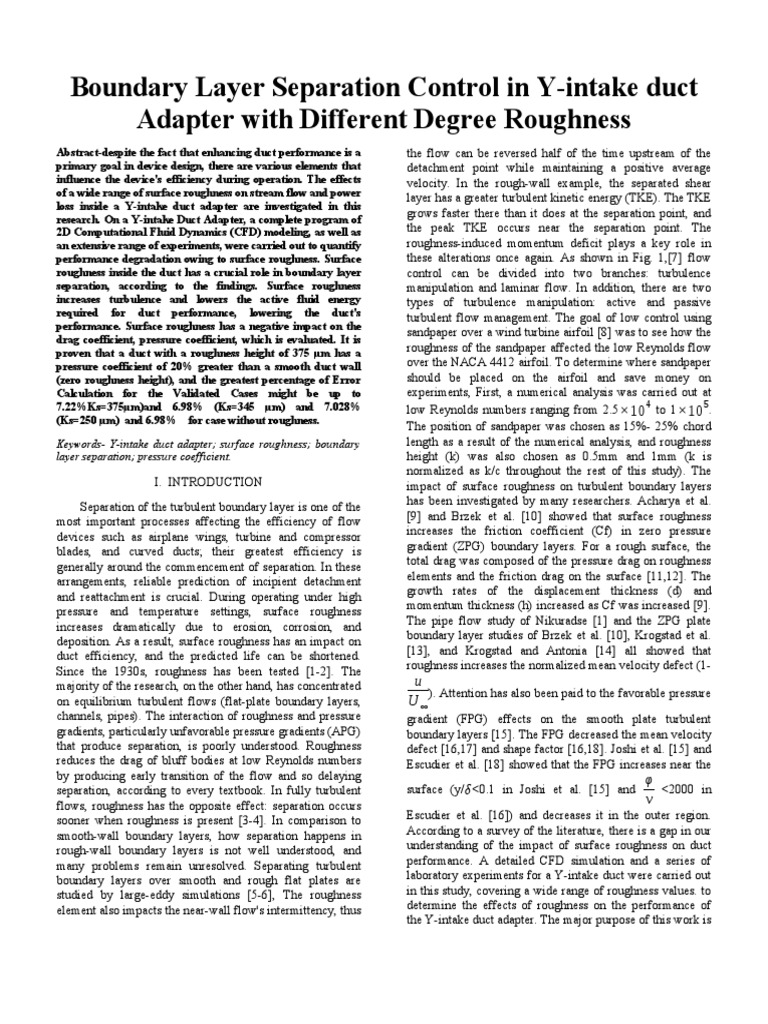Boundary Layer Separation Control in Y-Intake Duct Adapter With Different Degree Roughness | PDF ...