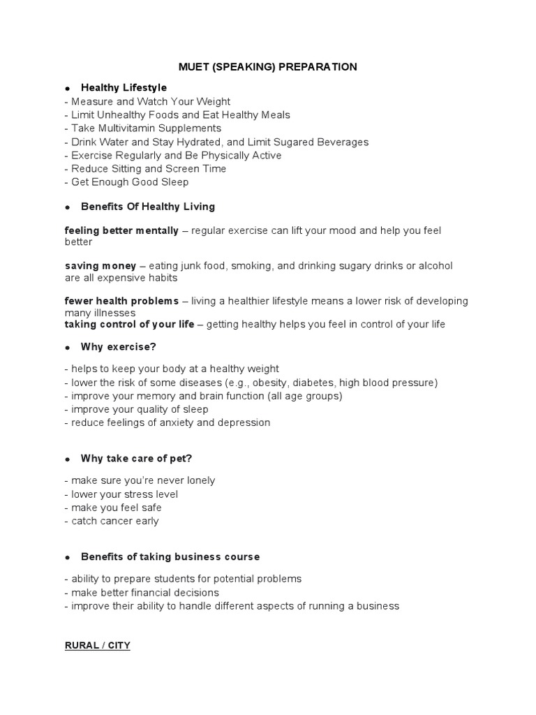 Muet (Speaking) Preparation | PDF | Health Sciences | Determinants Of ...