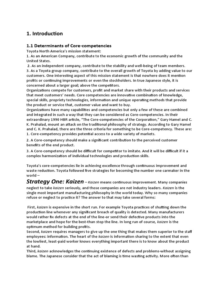 Strategy One: Kaizen: 1.1 Determinants of Core-Competencies | PDF ...