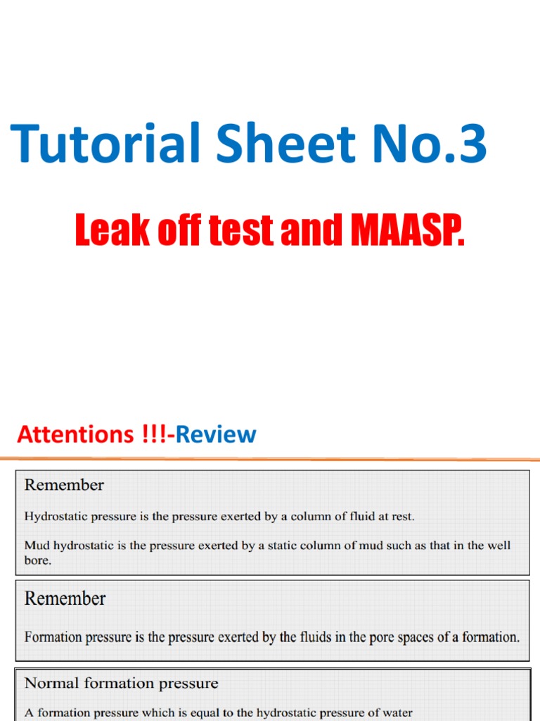 Tutorial Sheet No.3: Leak Off Test and MAASP | PDF | Casing (Borehole ...