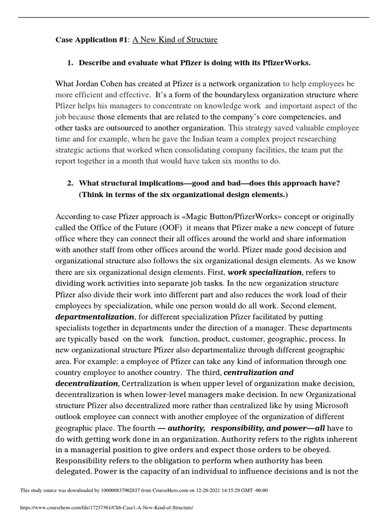 Departmentalization, For Different Specialization Pfizer Facilitated by ...