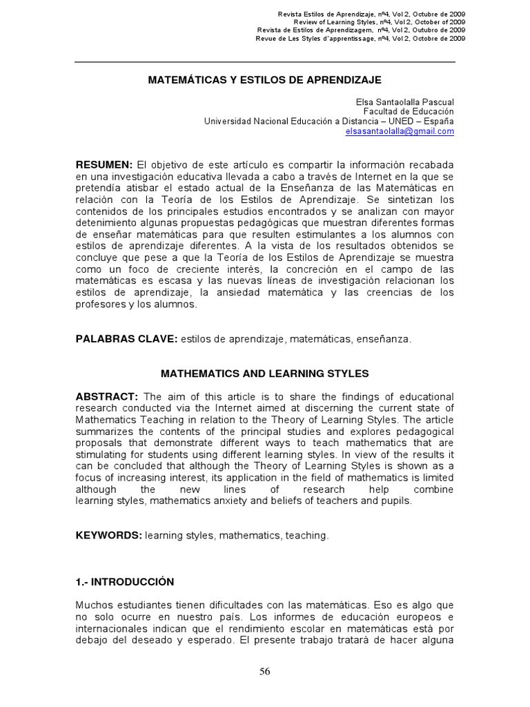 Mathematics and Learning Styles: An Analysis of How Learning Styles ...