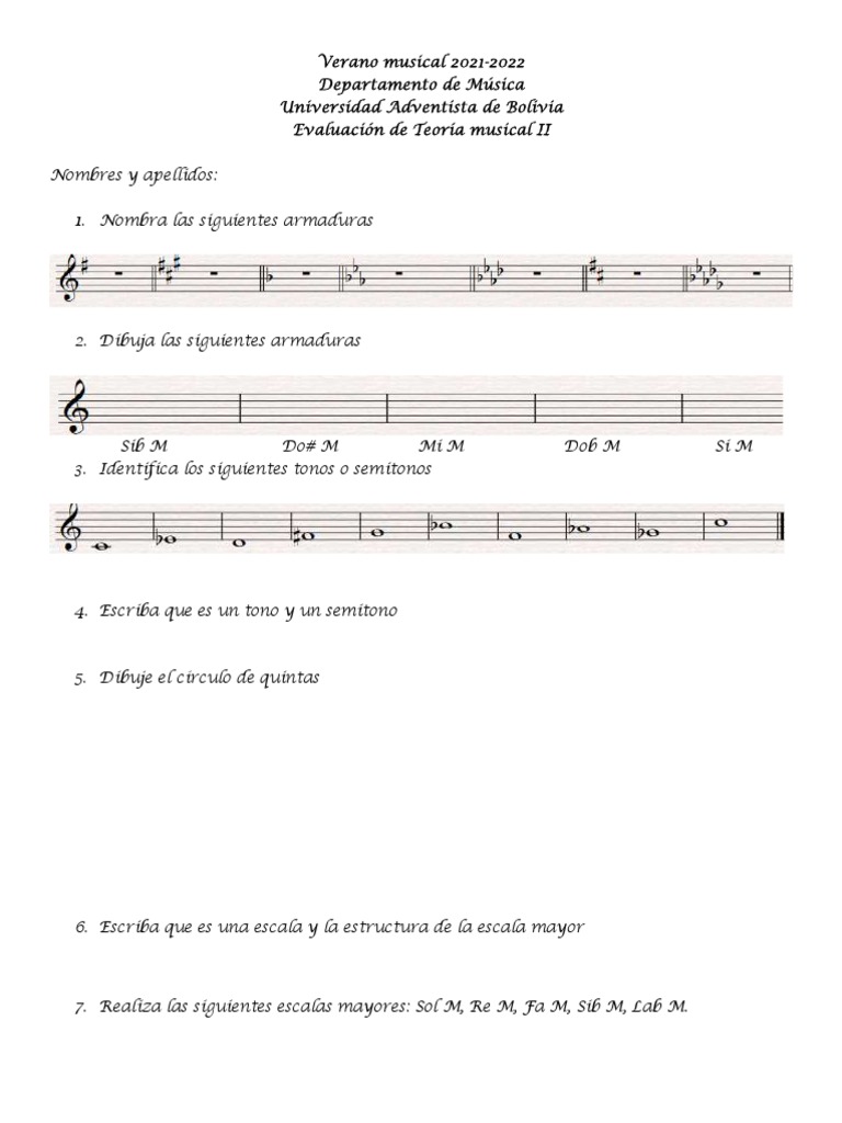Evaluación de Teoria Musical II | PDF