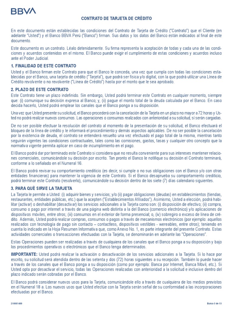 Contrato Tarjeta Credito Bbva Infinite | PDF | Bancos | Tarjeta de crédito