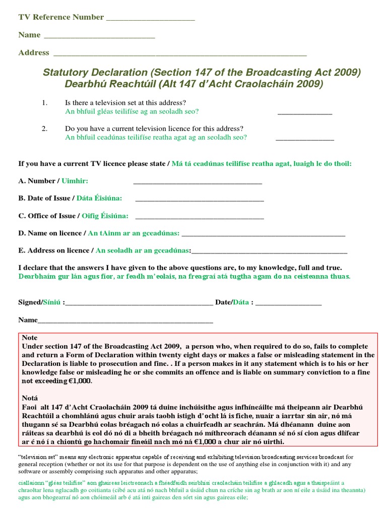 TV licence declaration form | PDF | Government | Common Law