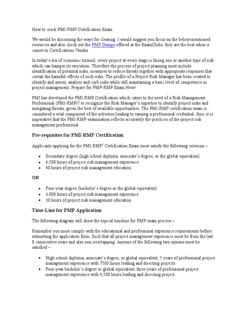 How To Crack PMI RMP Certification Exam | PDF | Project Management ...