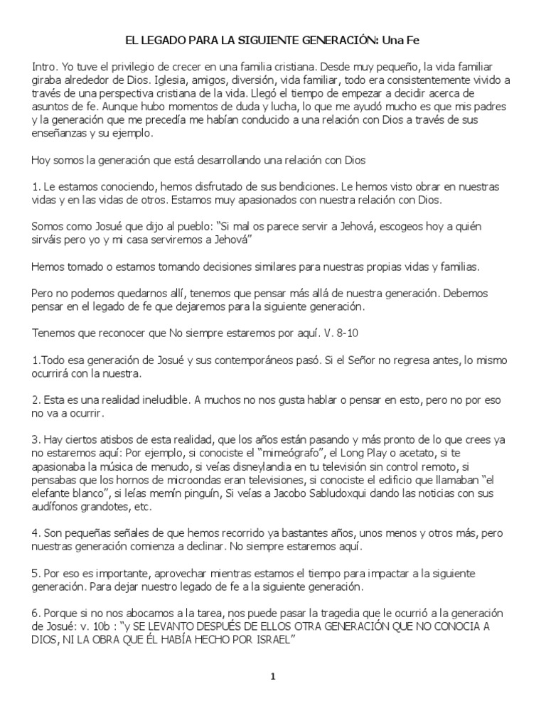 El Legado para La Siguiente Generación | PDF | Dios