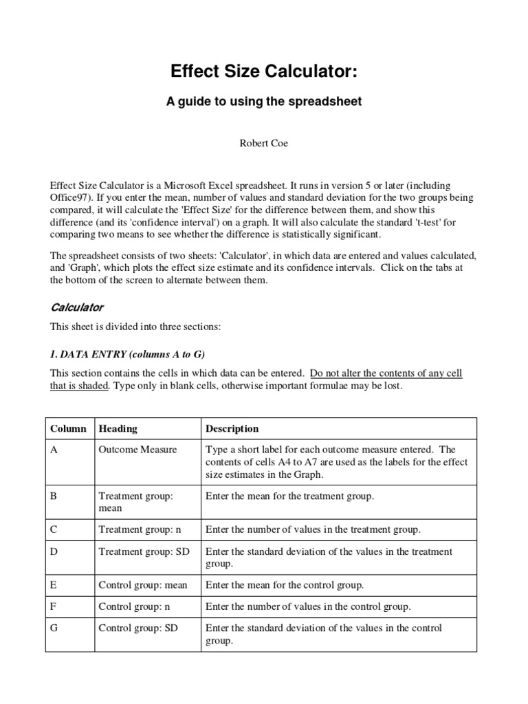 Effect Size Calculator Guide | PDF | Effect Size | Standard Deviation