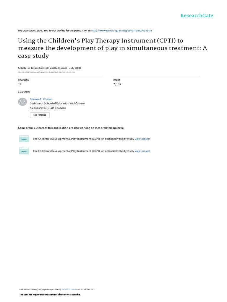 CPTI in Play Therapy Assessment | PDF | Psychology | Psychological Concepts