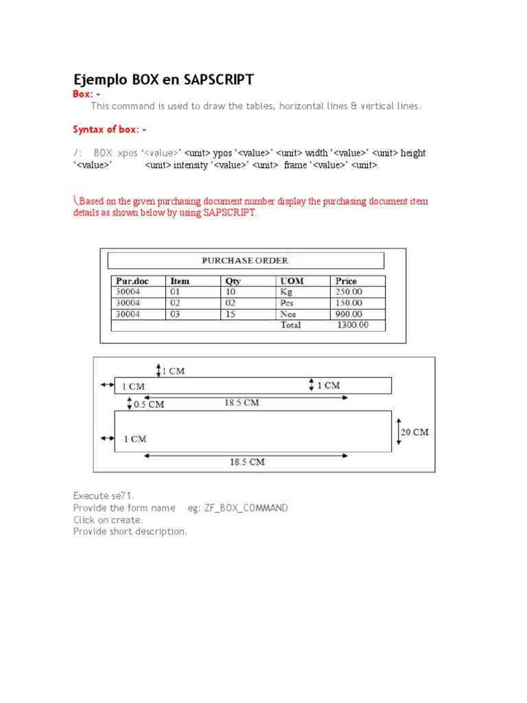 Ejemplo Box En Sapscript This Command Is Used To Draw The Tables Horizontal Lines And Vertical 