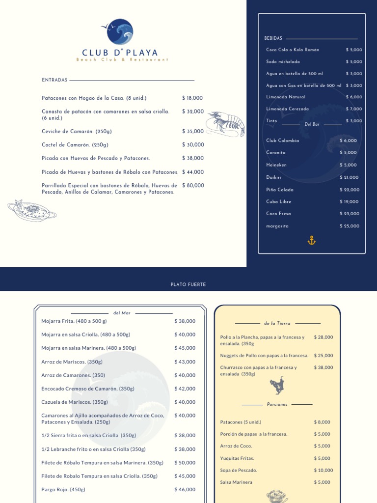 Menu D' Playa... | PDF | Mariscos | Cocina de las Americas