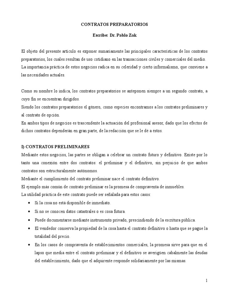 Contratos Preparatorios Foro de Desarrollo | PDF | Derecho civil (sistema legal) | Derecho privado