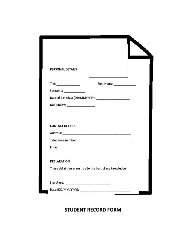 Student Record Form: Personal Details | PDF