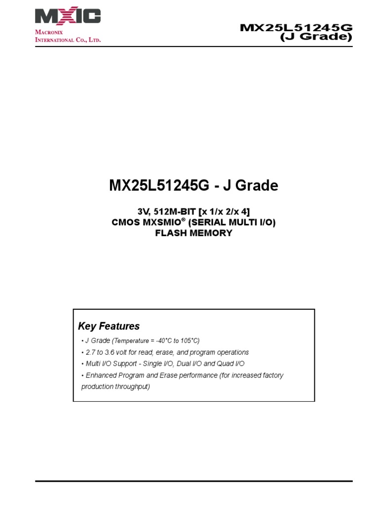 MX25L51245G, 3V, 512Mb, v1.3 | PDF | Input/Output | Flash Memory