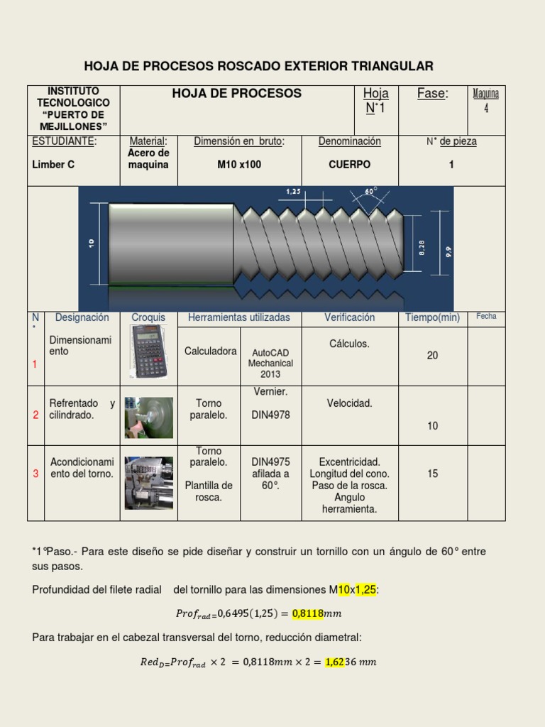 Proceso de Rosca Triangular Taller | PDF | Tornillo | Bienes manufacturados